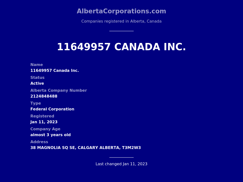 11649957 Canada Inc. - Calgary | Alberta Corporations