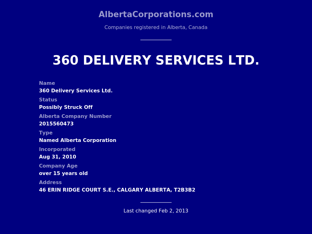 360 Delivery Services Ltd. | Calgary | Alberta