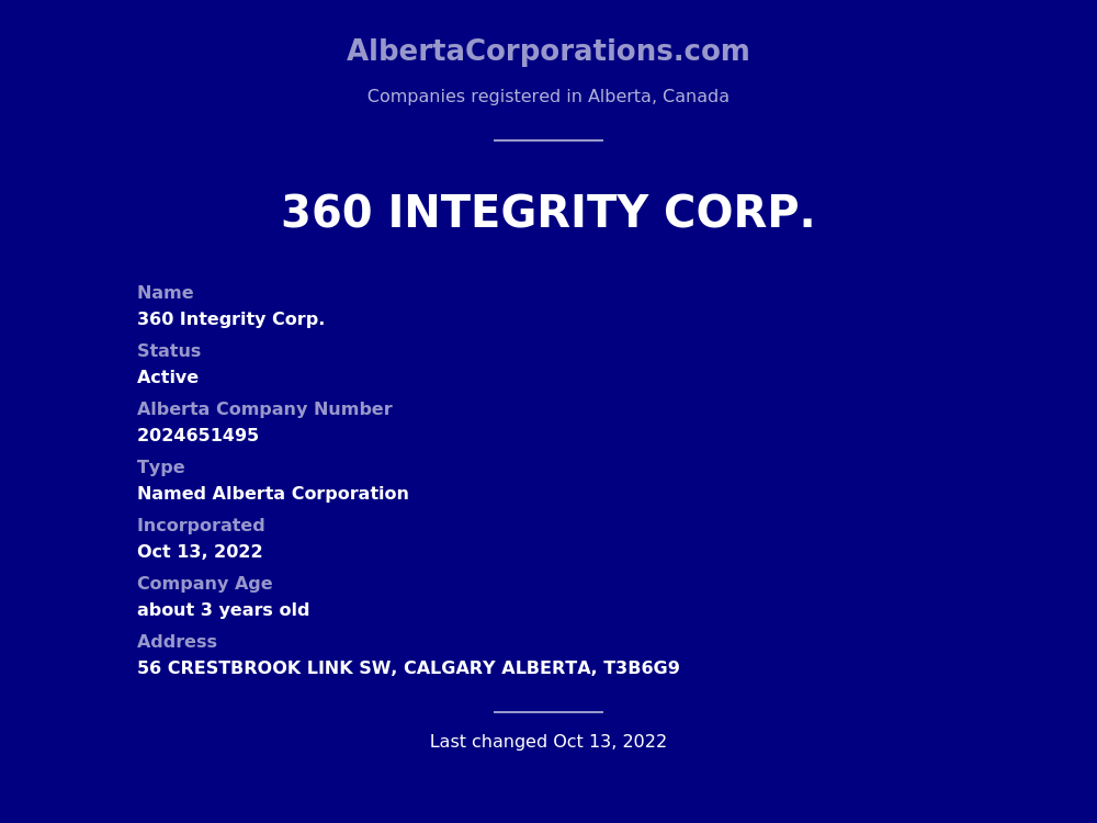 360 Integrity Corp. | Calgary | Alberta