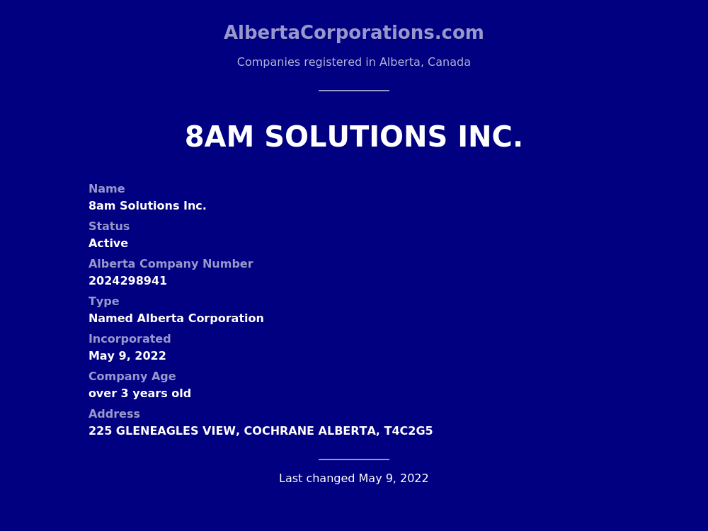 8am Solutions Inc. | Cochrane | Alberta