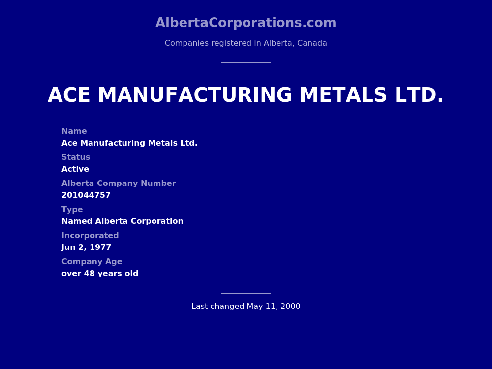Ace Manufacturing Metals Ltd. | Alberta