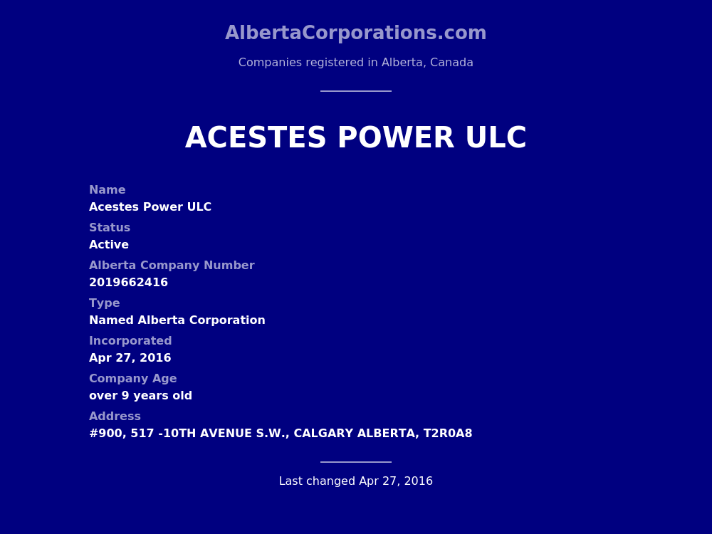 Acestes Power ULC | Calgary | Alberta