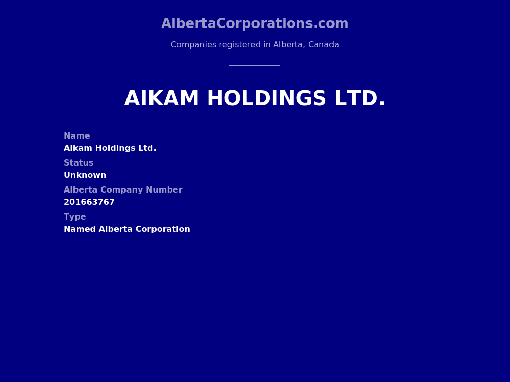 Aikam Holdings Ltd. | Alberta