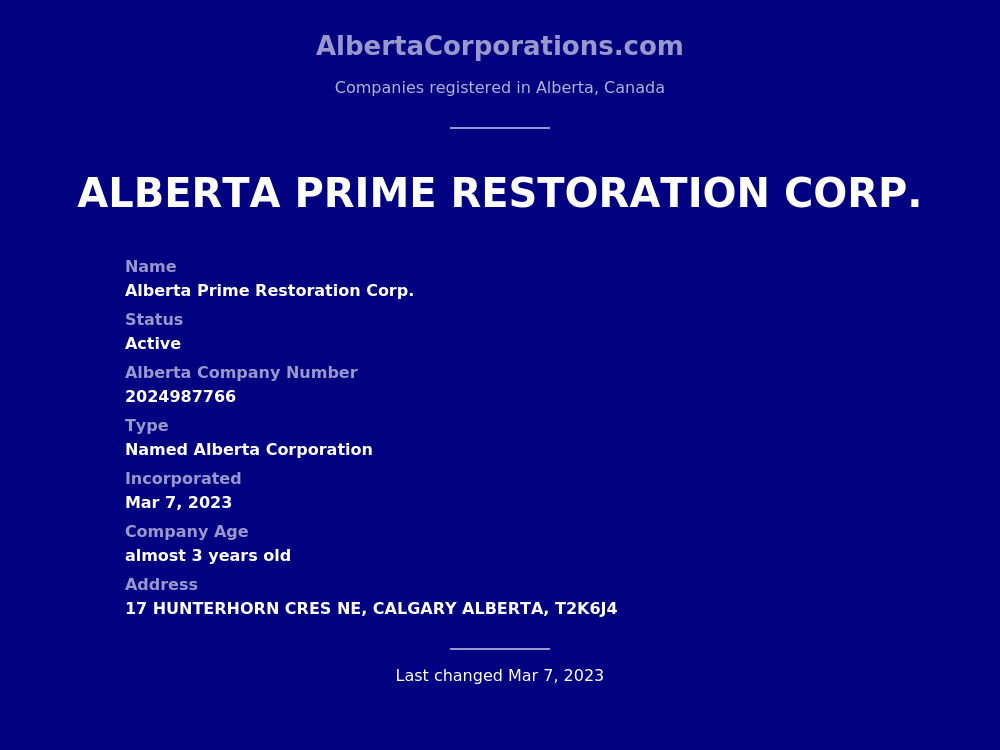 Alberta Prime Restoration Corp. | Calgary | Alberta