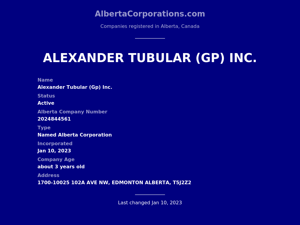 Alexander Tubular (Gp) Inc. | Edmonton | Alberta