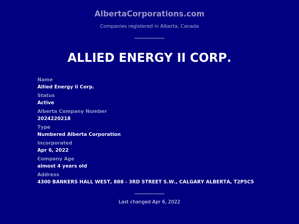 Allied Energy Ii Corp. | Calgary | Alberta