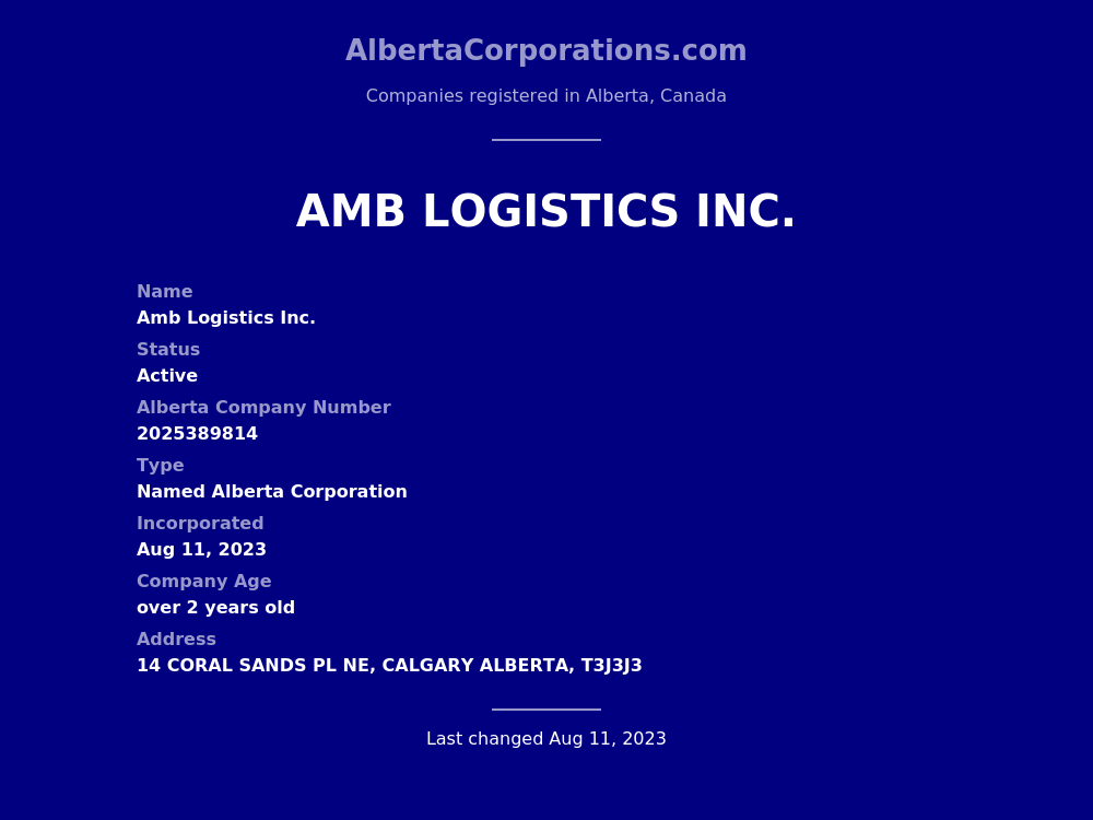 Amb Logistics Inc. | Calgary | Alberta