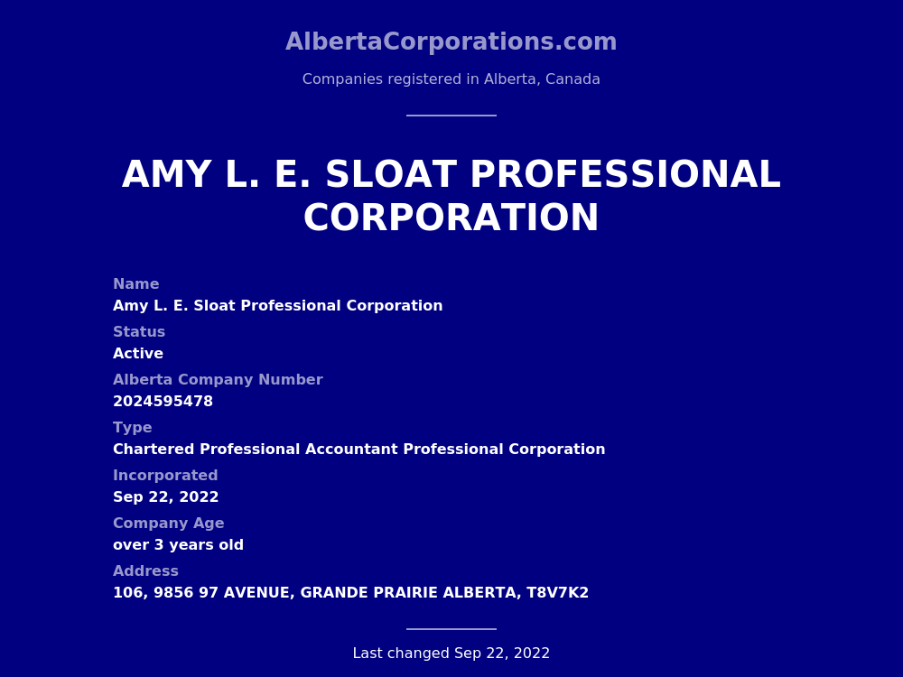 Amy L. E. Sloat Professional Corporation | Alberta Corporations