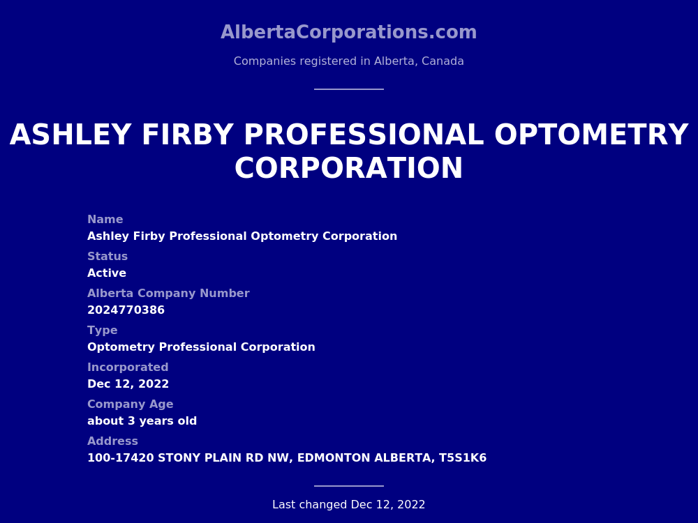 Ashley Firby Professional Optometry Corporation | Alberta