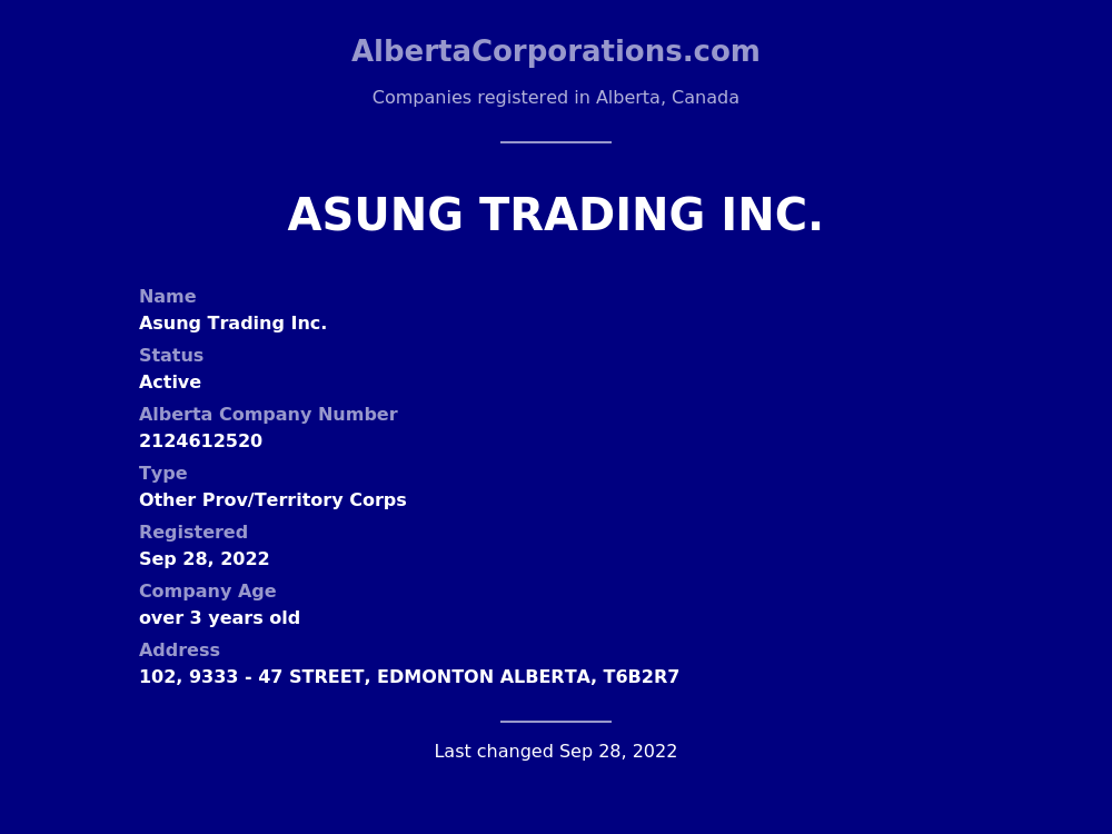 Asung Trading Inc. | Edmonton | Alberta