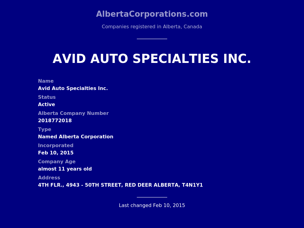 Avid Auto Specialties Inc. | Red Deer | Alberta