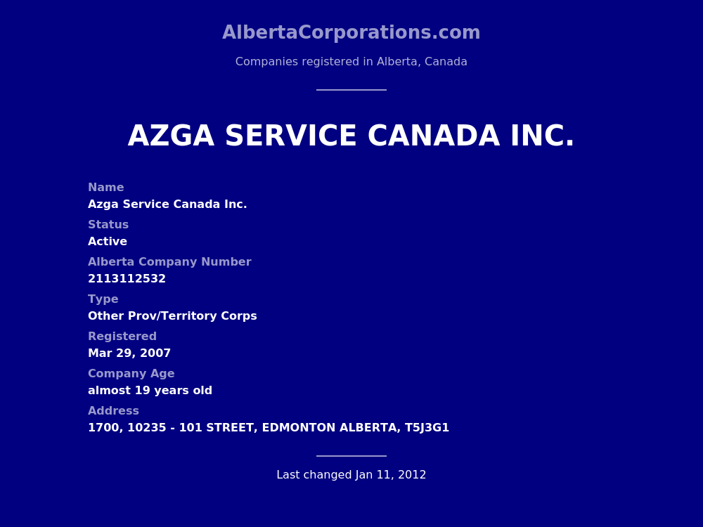 Azga Service Canada Inc. | Edmonton | Alberta