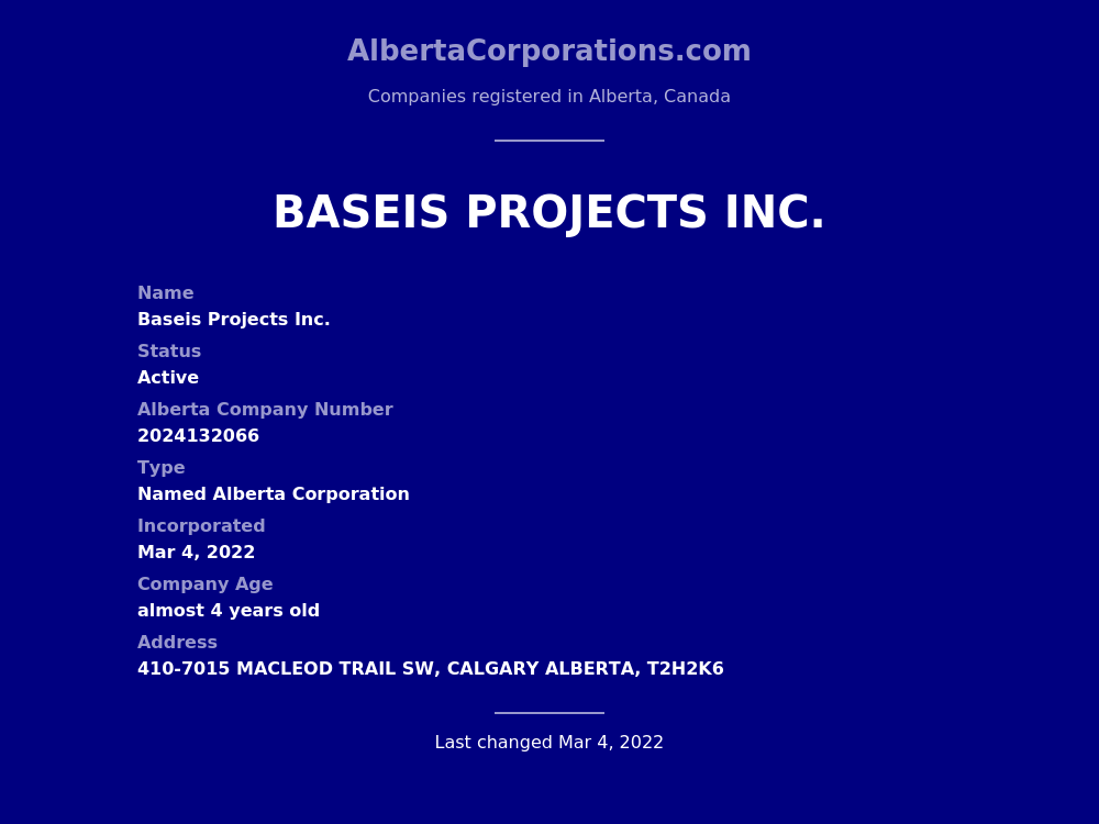 Baseis Projects Inc. | Calgary | Alberta