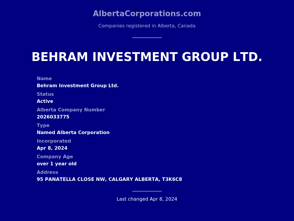 Behram Investment Group Ltd. - Calgary | Alberta Corporations