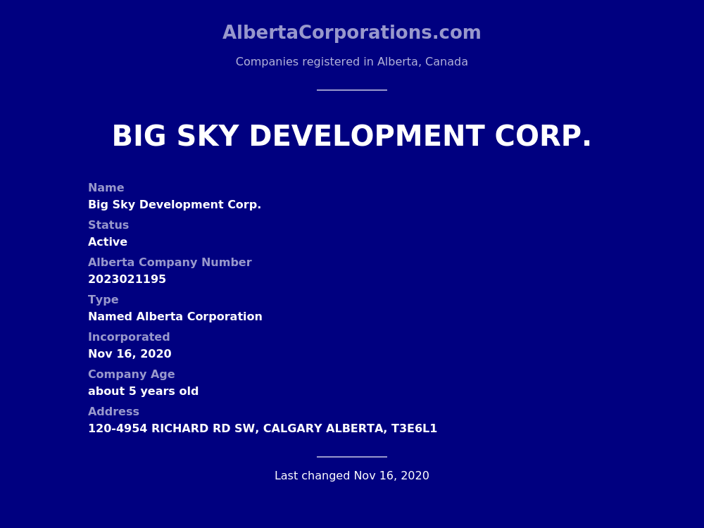 Big Sky Development Corp. | Calgary | Alberta