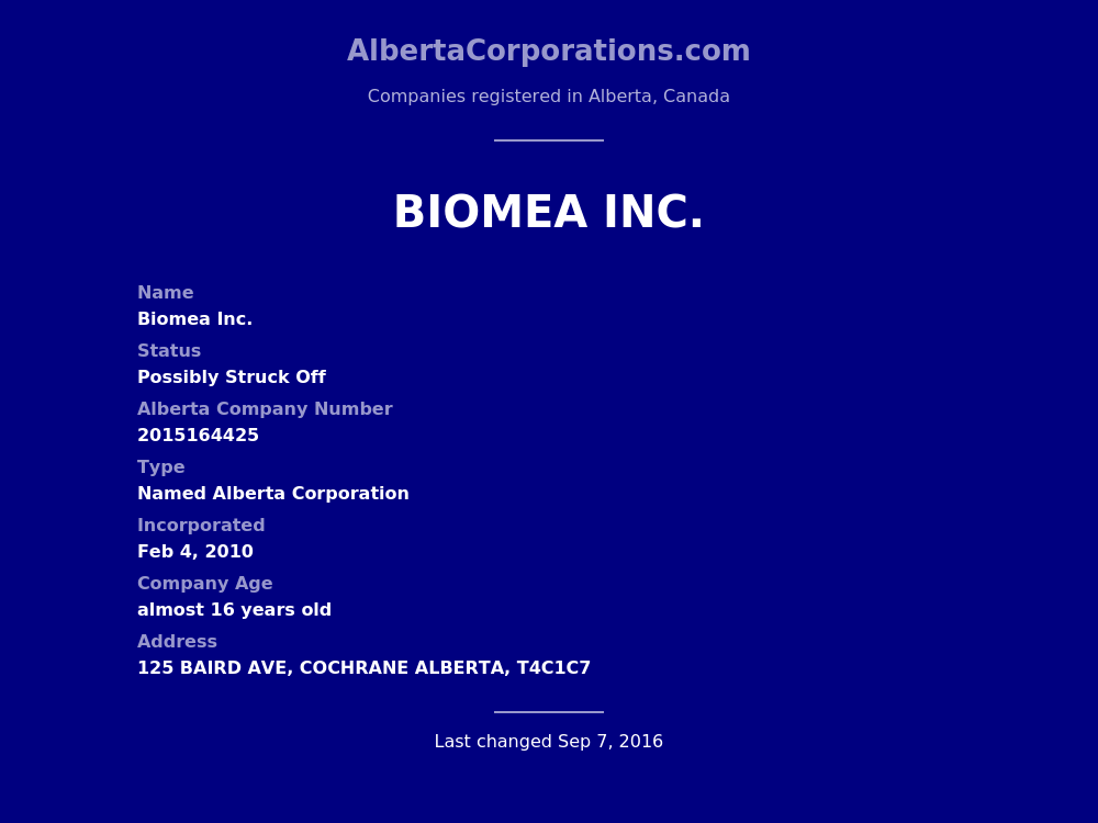 Biomea Inc. - Cochrane | Alberta Corporations