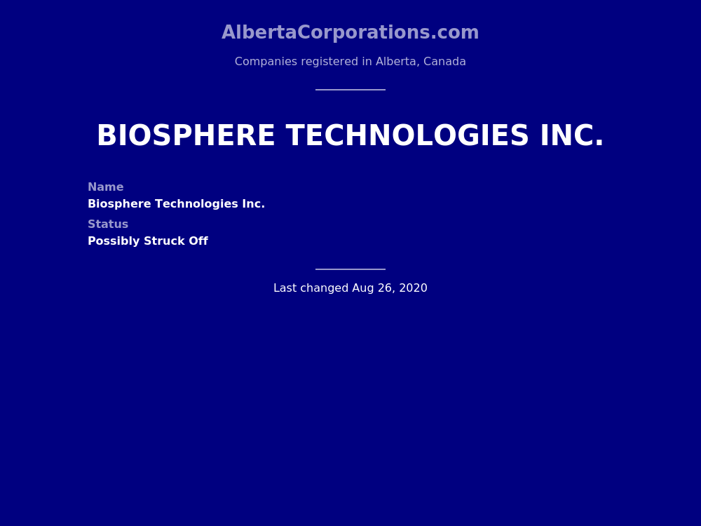 Biosphere Technologies Inc. - | Alberta Corporations