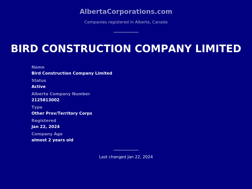 Bird Construction Company Limited - | Alberta Corporations