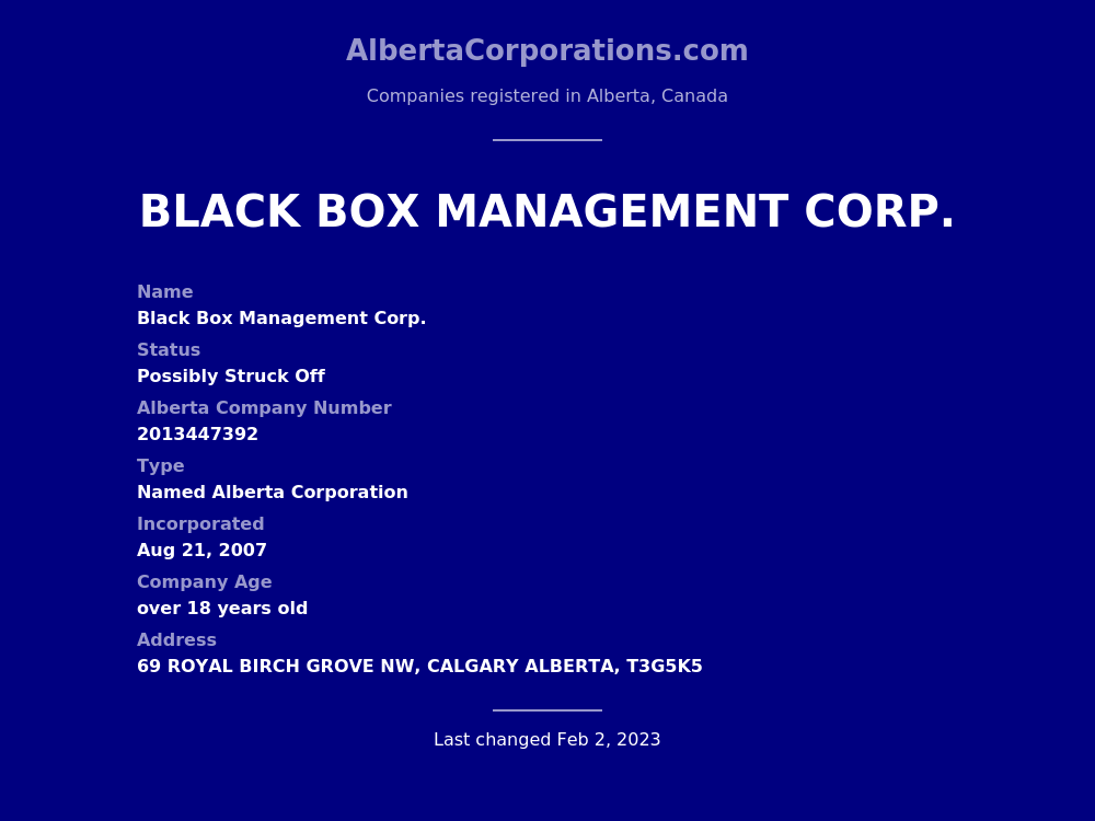 Black Box Management Corp. | Calgary | Alberta