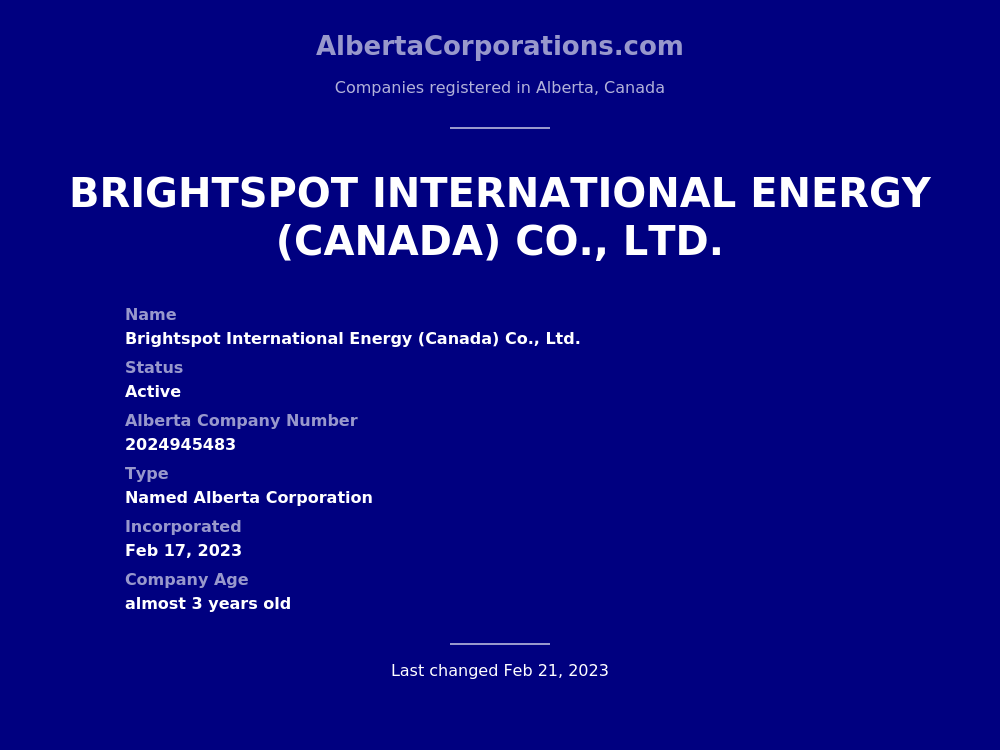 Brightspot International Energy (Canada) Co., Ltd. | Alberta