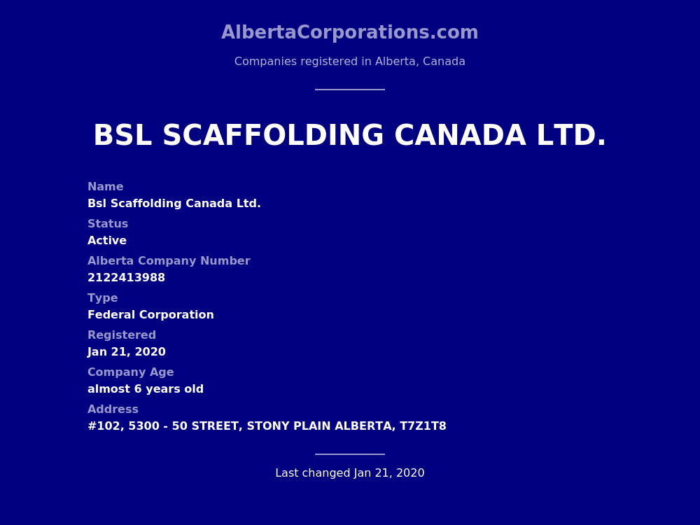Bsl Scaffolding Canada Ltd. | Stony Plain | Alberta