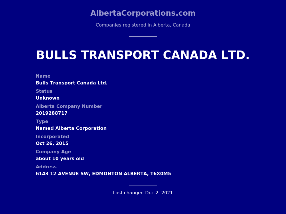 Bulls Transport Canada Ltd. | Edmonton | Alberta