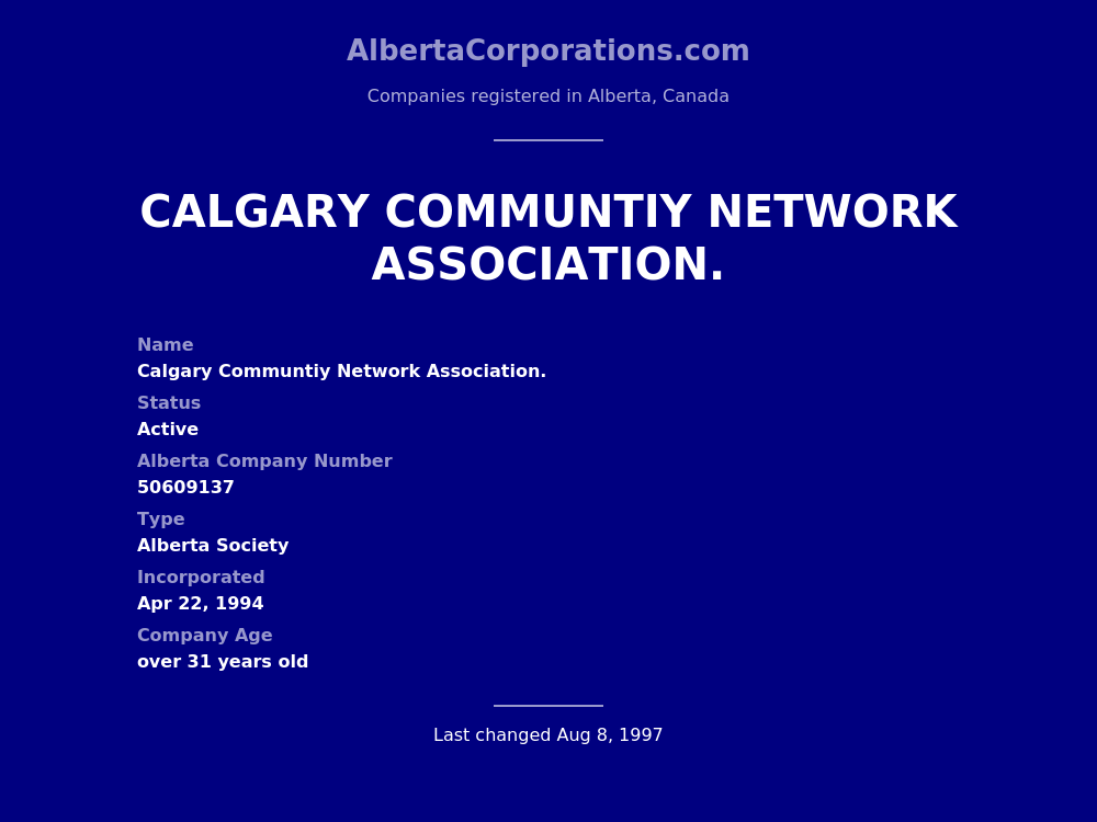 Calgary Communtiy Network Association. | Alberta