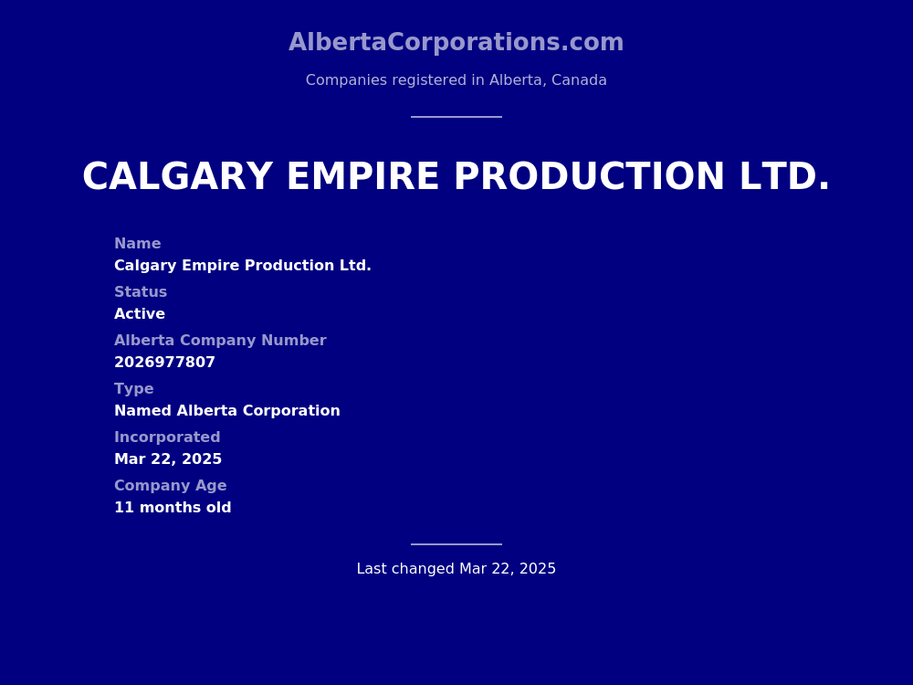 Calgary Empire Production Ltd. | Alberta