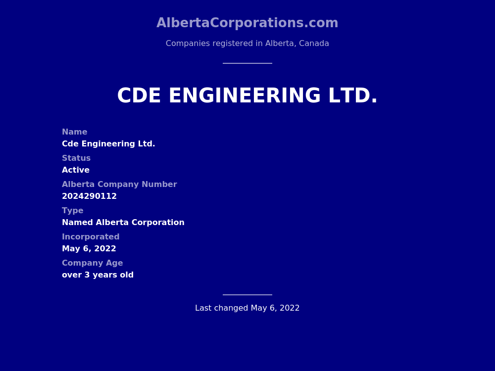 Cde Engineering Ltd. | Alberta