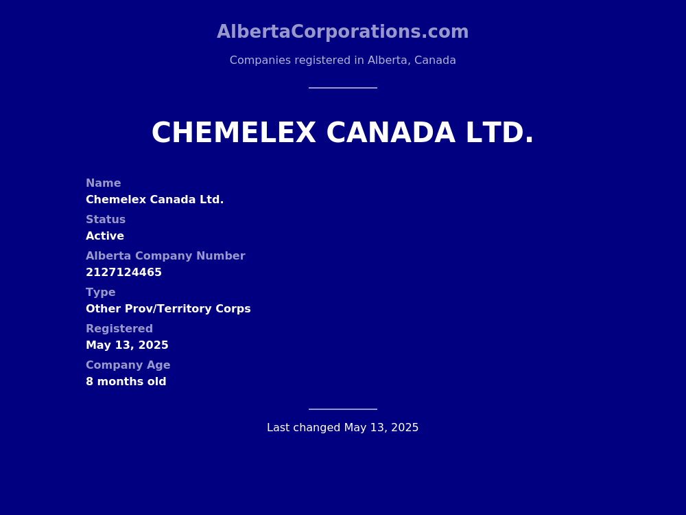 Chemelex Canada Ltd. | Alberta