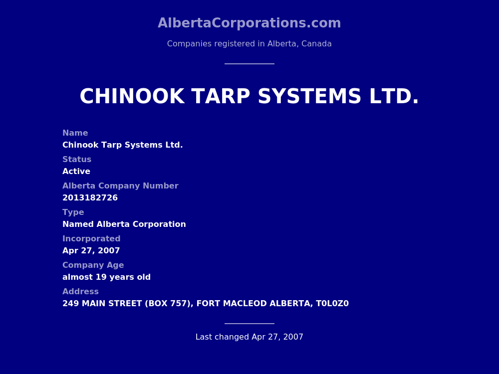 Chinook Tarp Systems Ltd. | Fort Macleod | Alberta