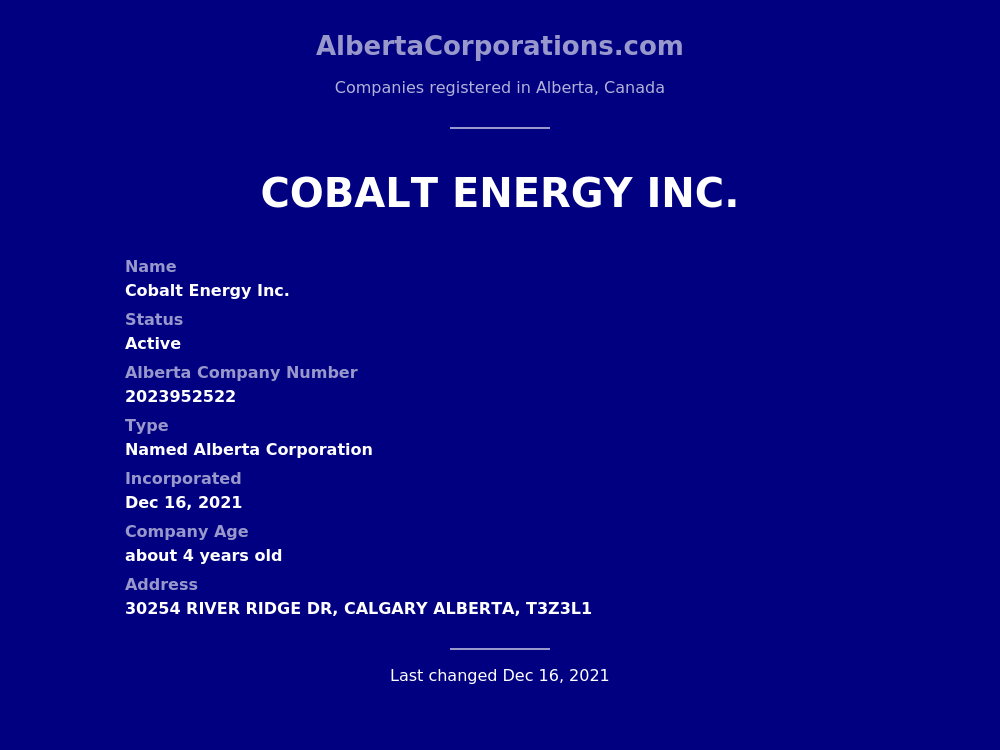 Cobalt Energy Inc. | Calgary | Alberta