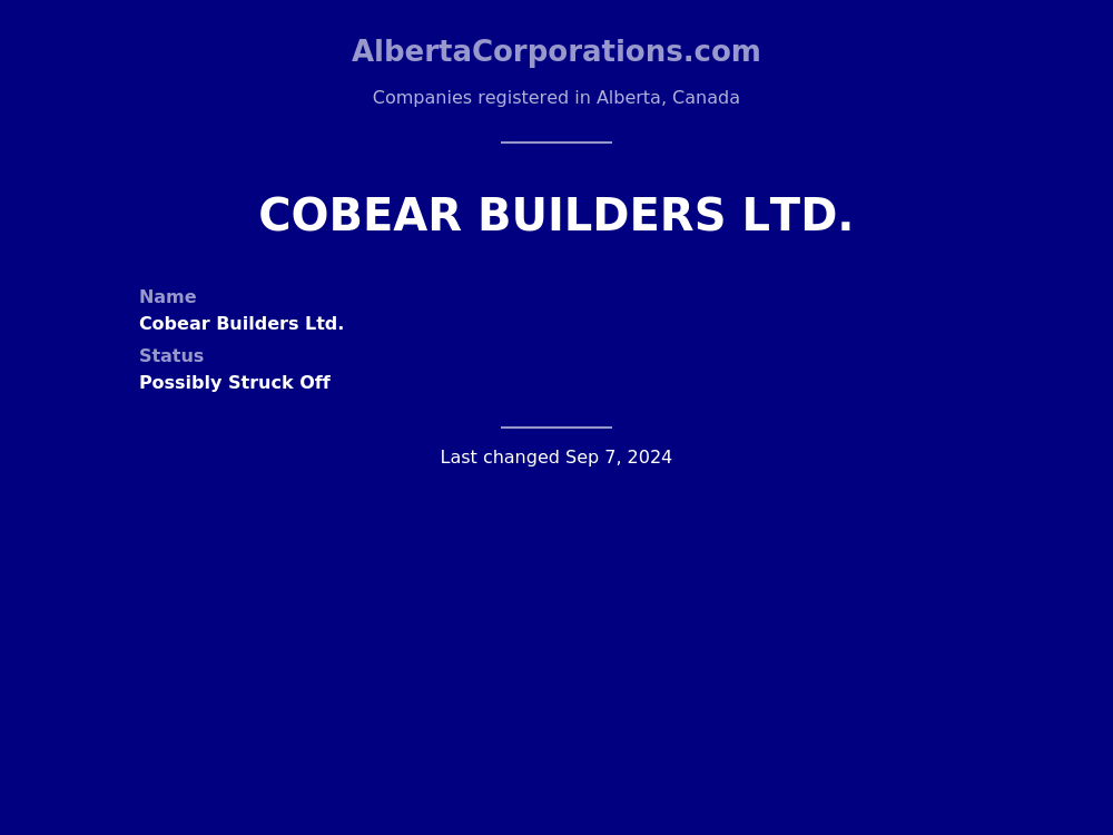 Cobear Builders Ltd. - | Alberta Corporations
