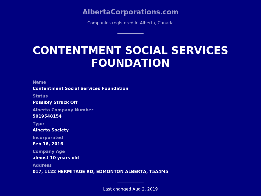 Contentment Social Services Foundation | Edmonton | Alberta