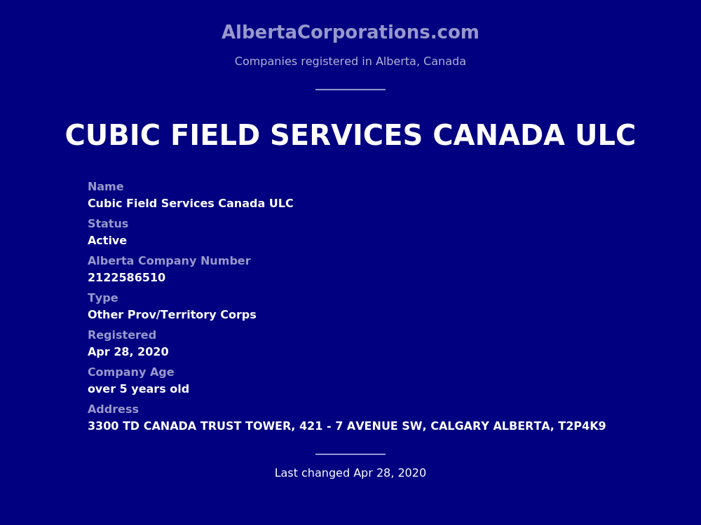 Cubic Field Services Canada ULC | Calgary | Alberta