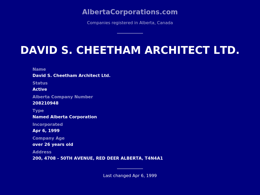 David S. Cheetham Architect Ltd. | Red Deer | Alberta