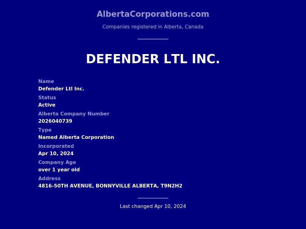 Defender Ltl Inc. | Bonnyville | Alberta