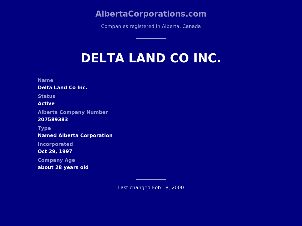 Delta Land Co Inc. | Alberta