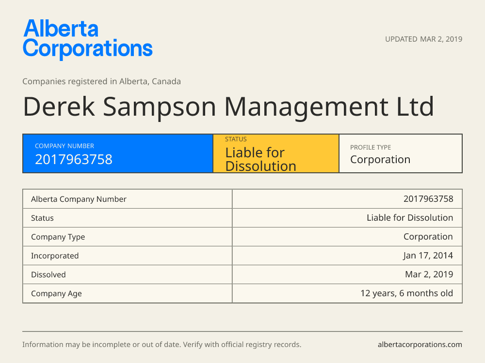 Derek Sampson Management Ltd. | Edmonton | Alberta