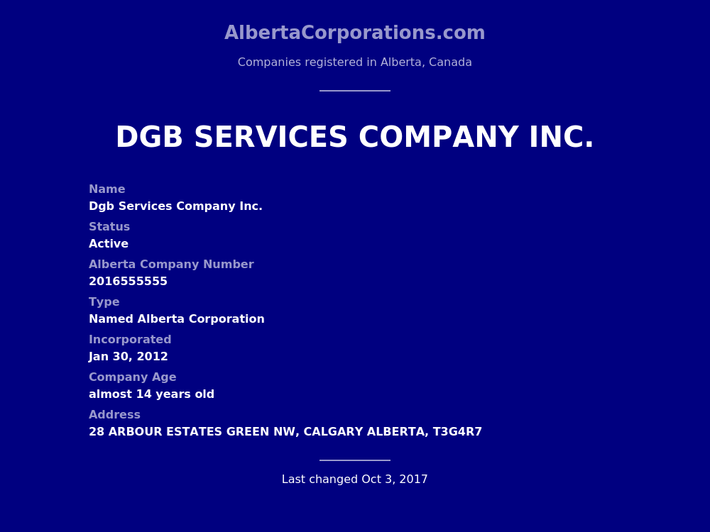 Dgb Services Company Inc. | Calgary | Alberta
