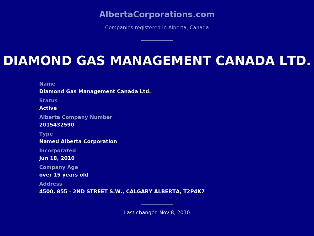 Diamond Gas Management Canada Ltd. | Calgary | Alberta