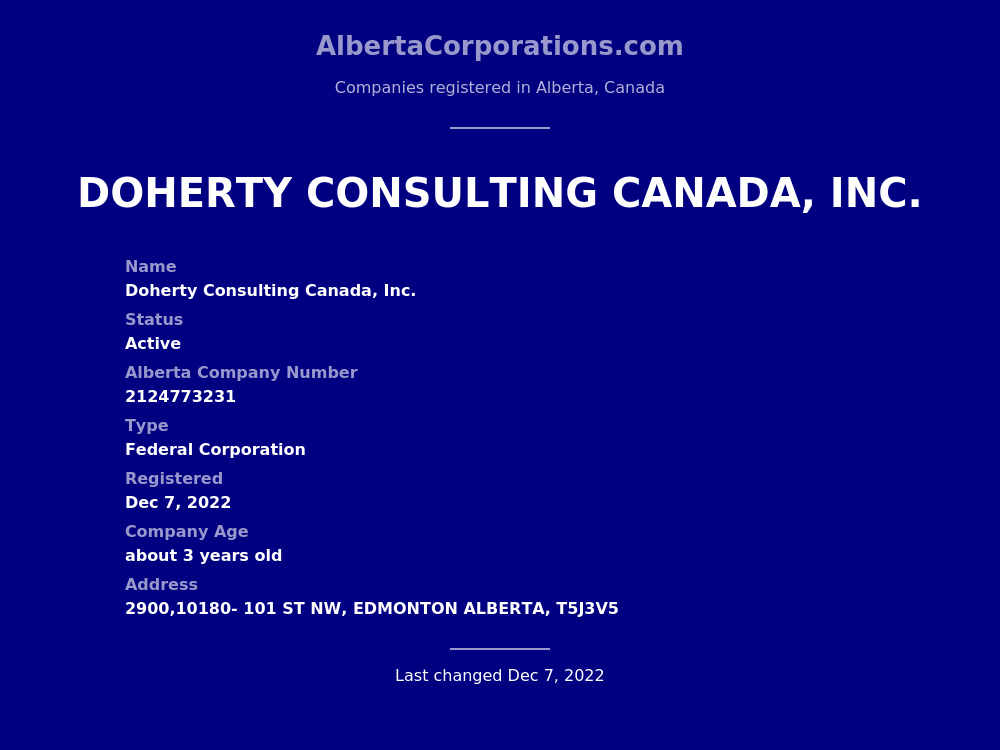 Doherty Consulting Canada, Inc. | Edmonton | Alberta