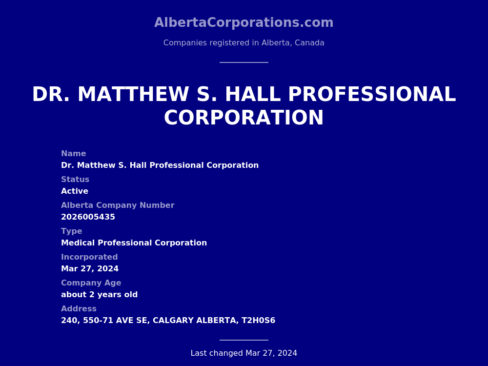 Dr. Matthew S. Hall Professional Corporation | Alberta