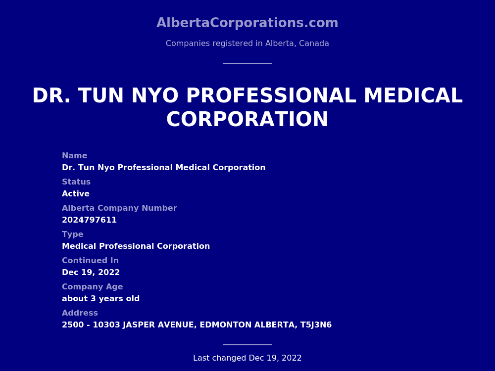 Dr. Tun Nyo Professional Medical Corporation | Alberta