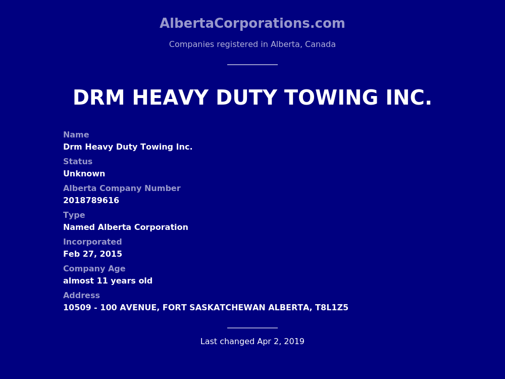 Drm Heavy Duty Towing Inc. - Fort Saskatchewan | Alberta Corporations