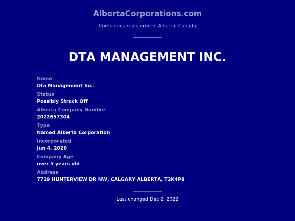 Dta Management Inc Calgary Alberta Corporations dta-management-inc-calgary-alberta-corporations