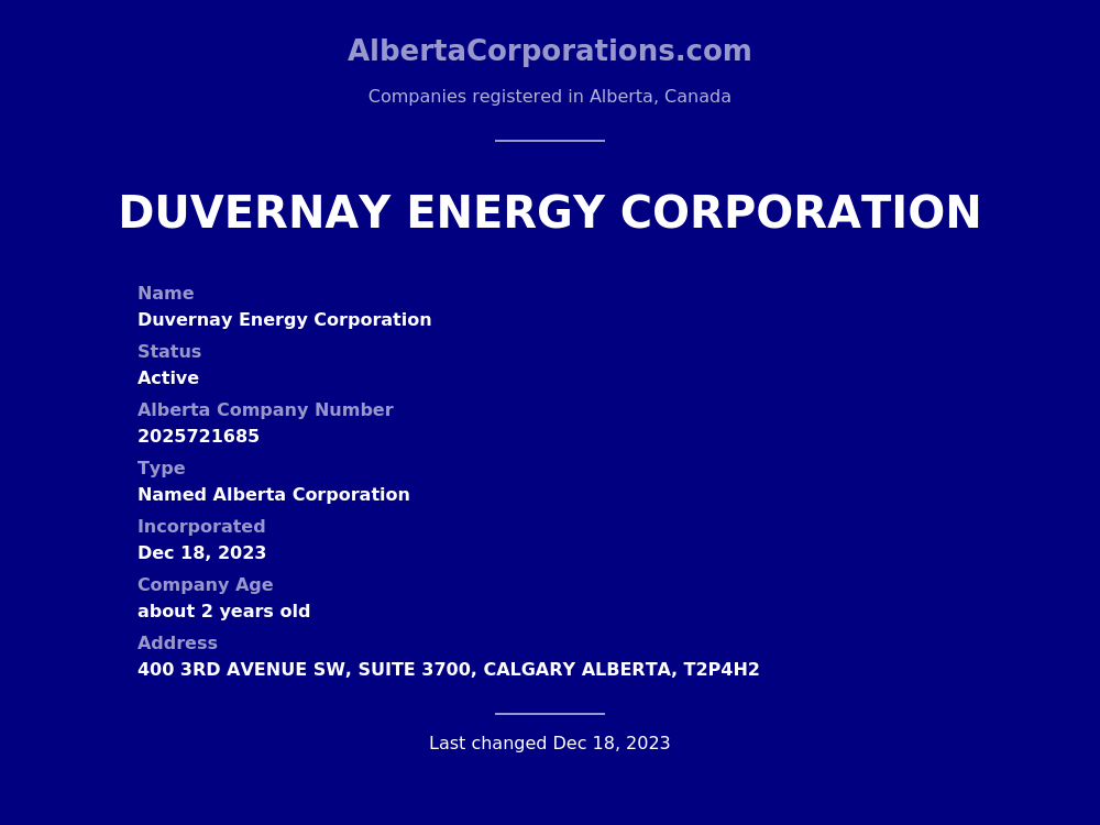 Duvernay Energy Corporation | Calgary | Alberta
