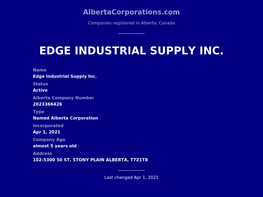 Edge Industrial Supply Inc. | Stony Plain | Alberta