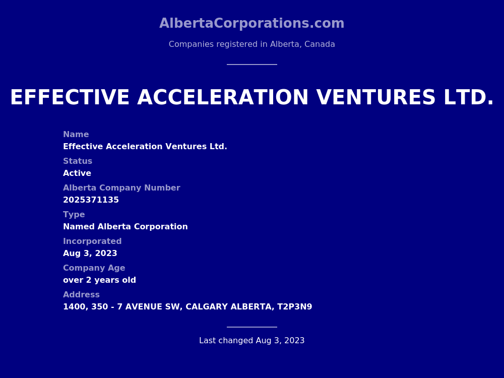 Effective Acceleration Ventures Ltd. | Calgary | Alberta