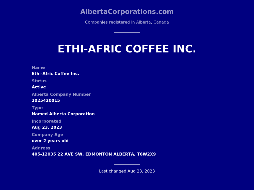 Ethi-Afric Coffee Inc. - Edmonton | Alberta Corporations